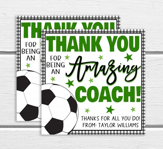 Soccer Coach Gift Tags, Thank You For Being An Amazing Coach, Sports ...