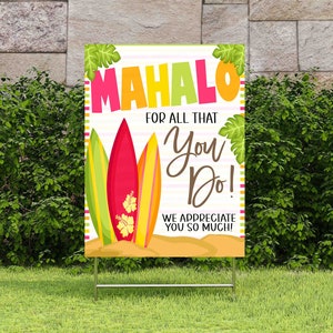 Mahalo Thank You Sign, Printable Hawaiian Tropical Beach Theme, Teacher ...