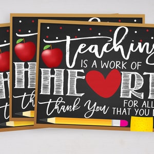 Teacher Appreciation Sign, Teaching is A Work of Heart, School PTA PTO ...