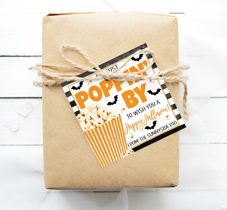Halloween Popcorn Gift Tag, Poppin' by to Wish You A Happy Halloween ...