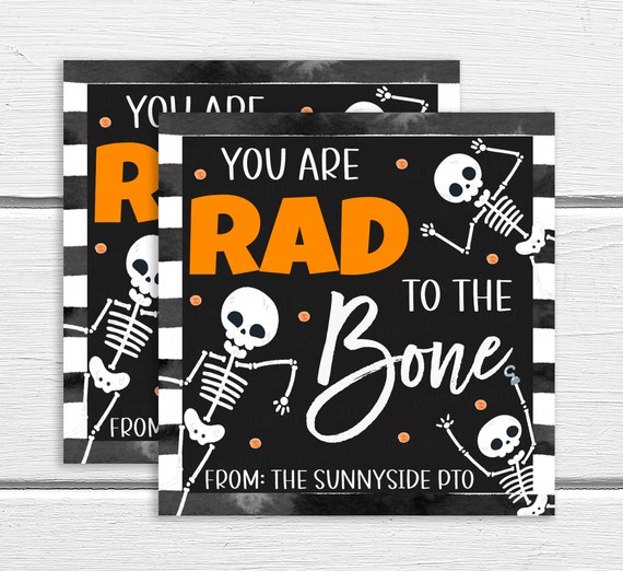 Halloween Appreciation Gift Tags, Rad To The Bone, Pretzel Bones ...