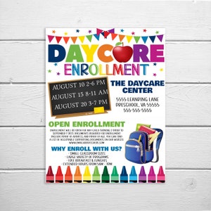 Daycare Enrollment Registration Flyer, Editable Printable Daycare Open ...