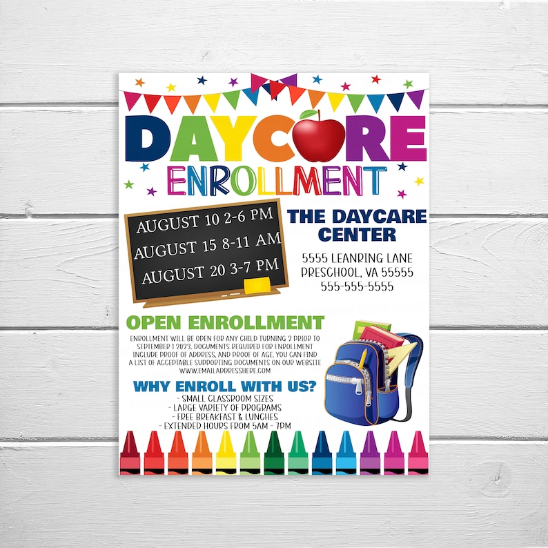 Daycare Enrollment Registration Flyer Editable Printable - Etsy