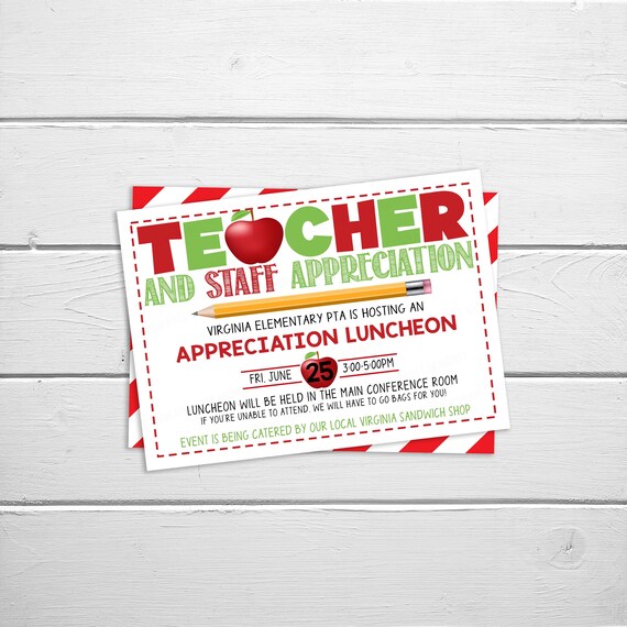 Teacher Appreciation Luncheon Invitation, Teacher And Staff Lunch ...