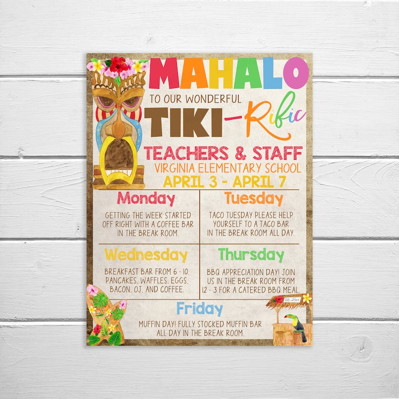 Luau Teacher Appreciation Week Itinerary, You Are Tiki-riffic Beach ...