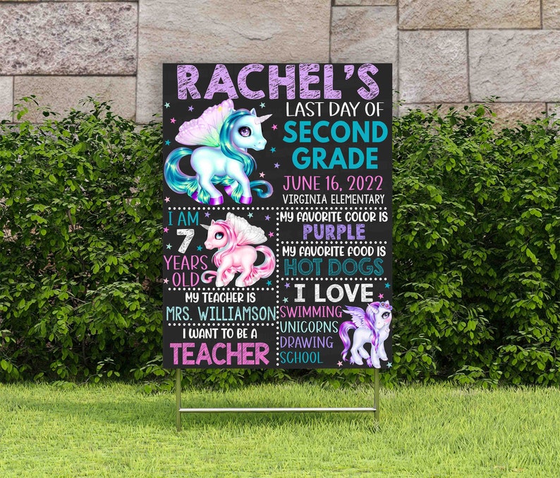 Editable Unicorn Last Day of School Sign Any Age Grade First - Etsy