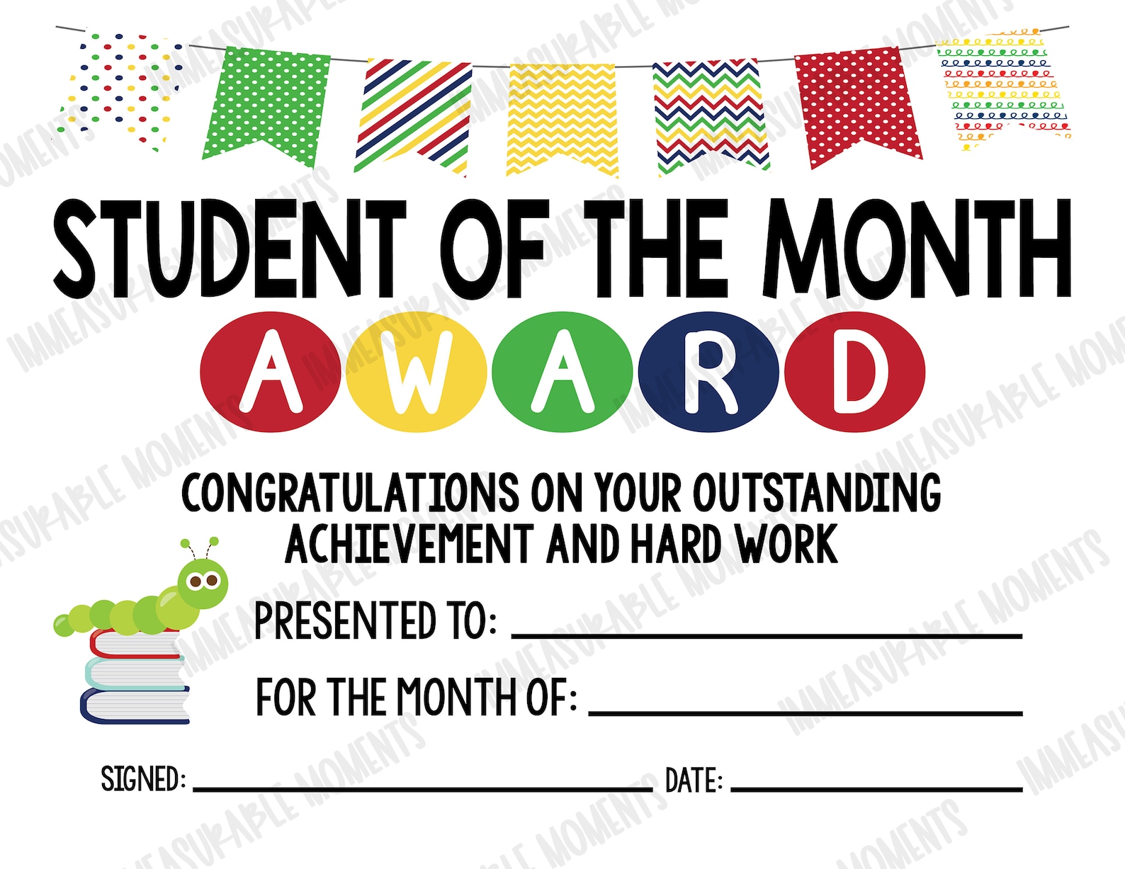 Student of the Month Bookworm Award Certificate. Printable - Etsy