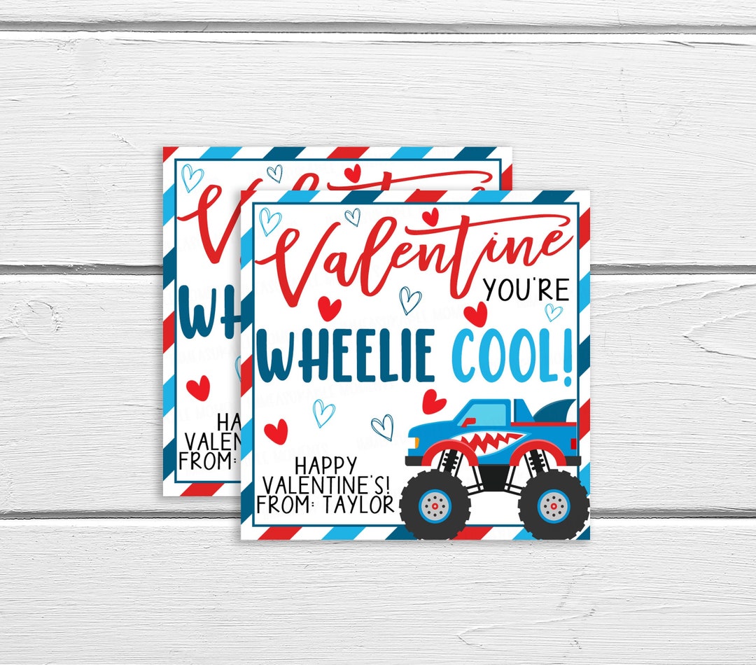 Valentine Monster Truck Gift Tags, Editable Truck Tag, Valentine You're ...