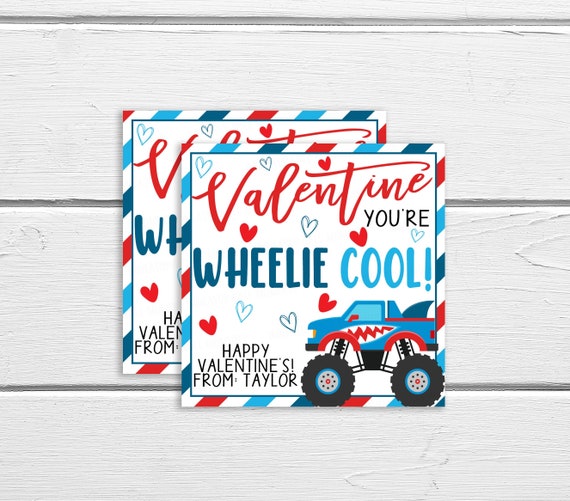 Valentine Monster Truck Gift Tags, Editable Truck Tag, Valentine You're ...