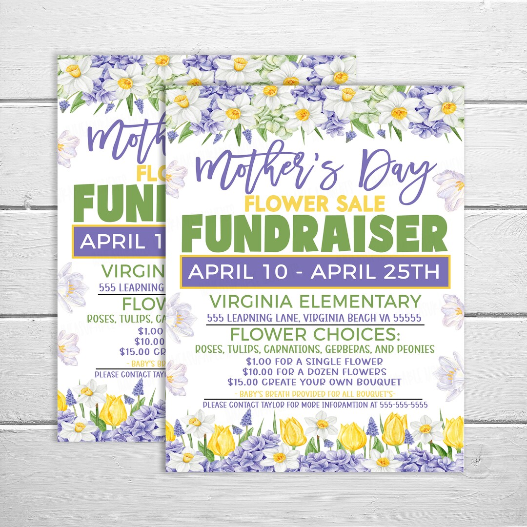 Mother's Day Flower Fundraiser Flyer, Lily Roses Carnation, Printable ...