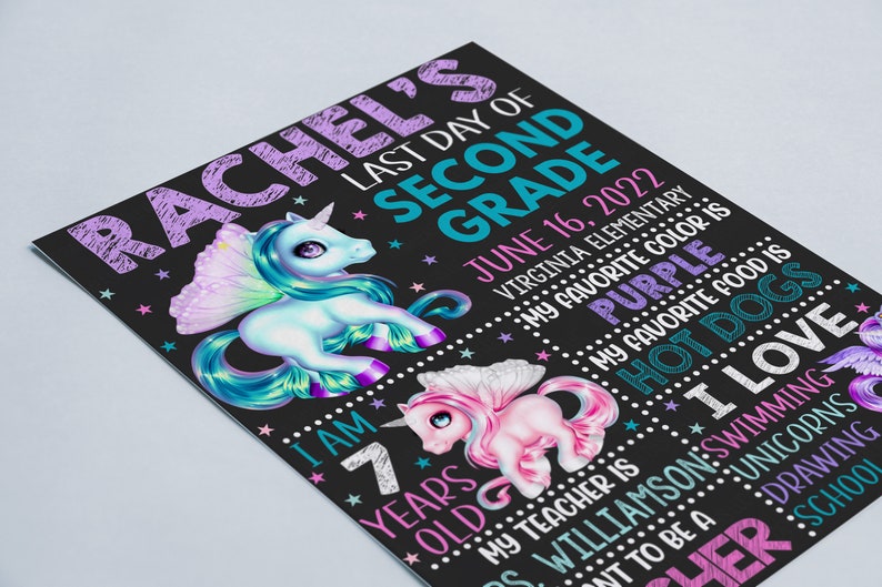 Editable Unicorn Last Day of School Sign Any Age Grade First - Etsy