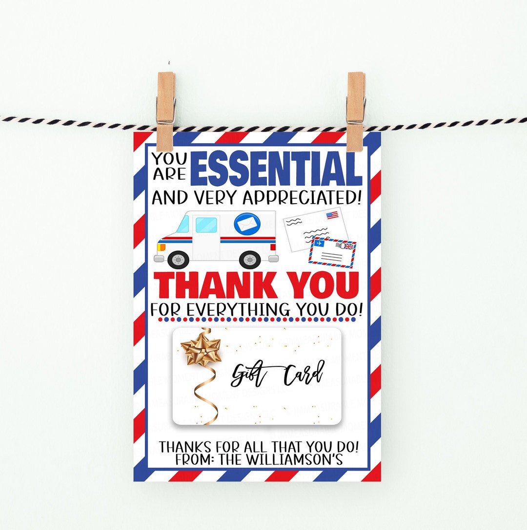 Postal Worker Gift Card Holder, Thank You Mailman Essential Worker ...