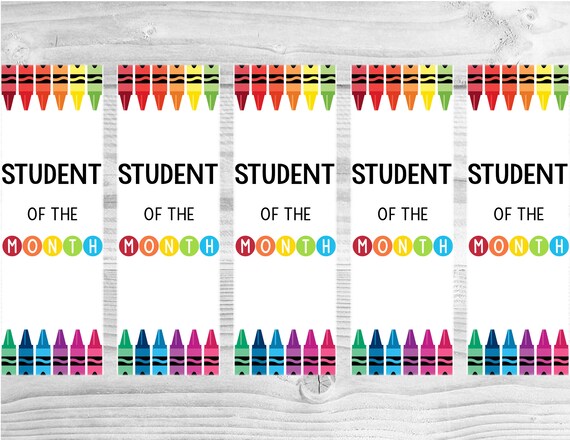 Student of the Month Crayon Bookmarks. Printable Digital Download by ...