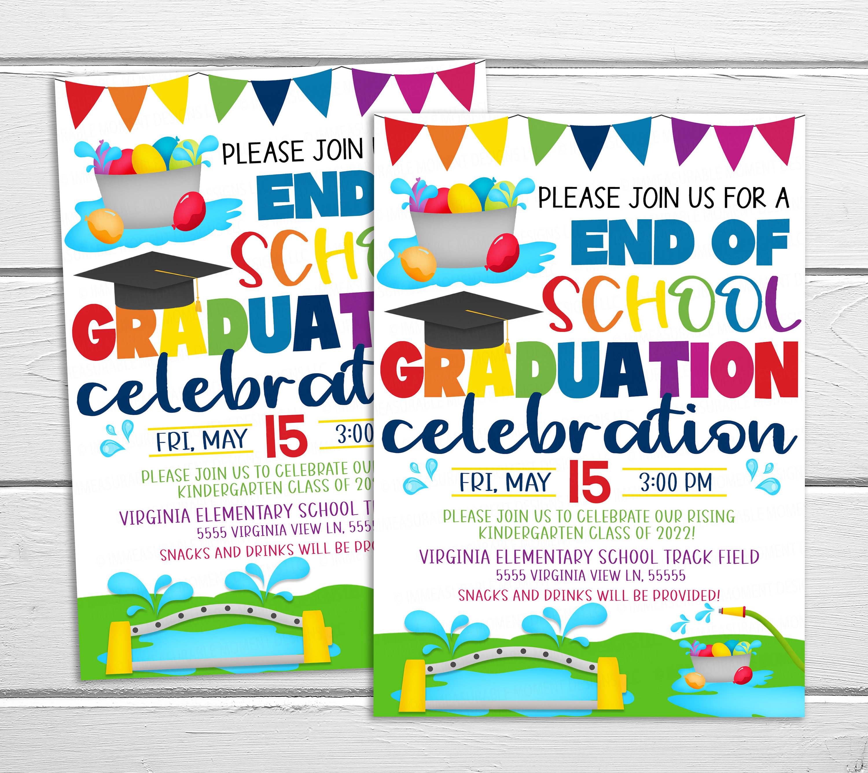 End of School Graduation Invitation, Celebration Party Invite, Water ...