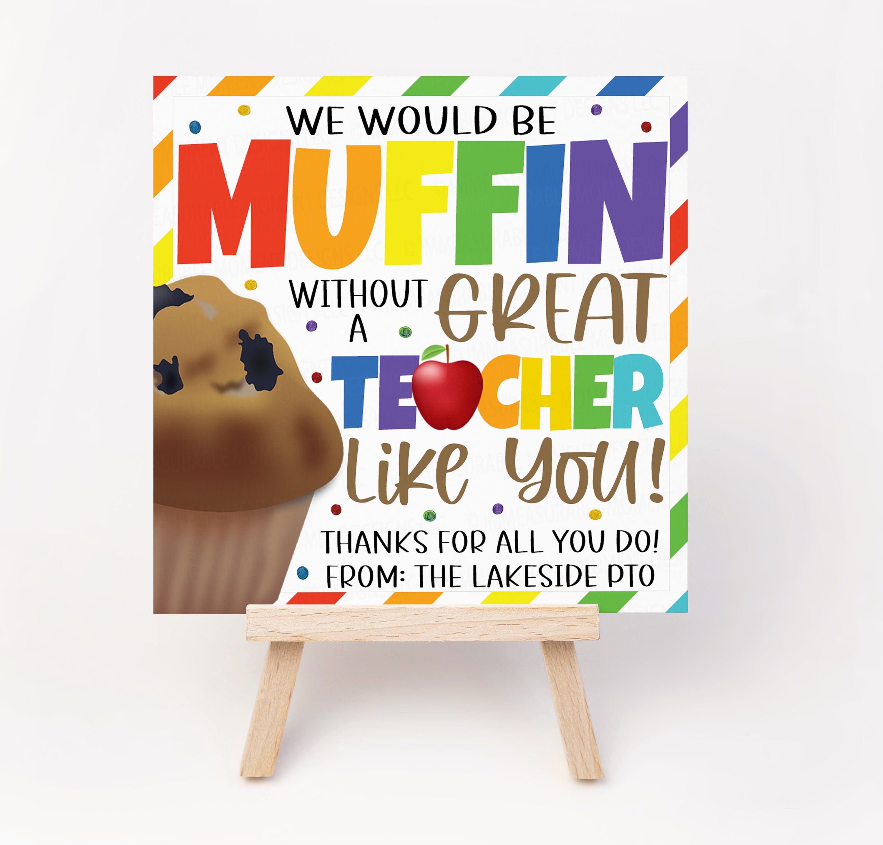 Teacher Appreciation Muffin Gift Tag, Back to School, Last Day, Thank ...