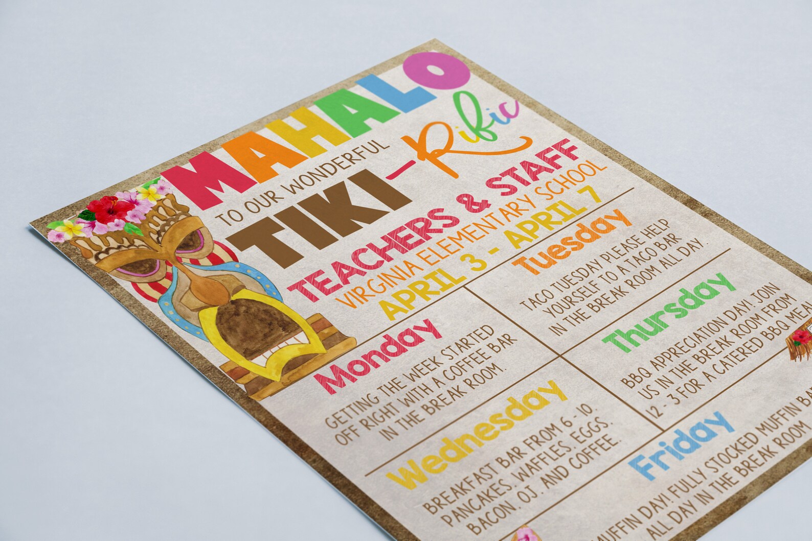 Luau Teacher Appreciation Week Itinerary, You Are Tiki-riffic Beach ...