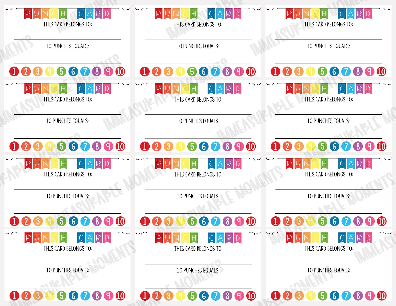 Reward Punch Card, Behavior Card, Chore Chart Punch Card, Reward Card ...