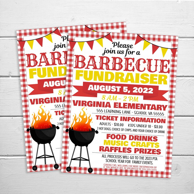 BBQ Fundraiser Flyer, Barbecue Editable Printable Invitation, Burger ...