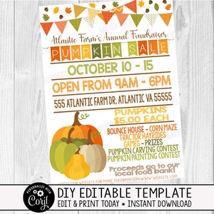 EDITABLE Fall Fundraiser Pumpkin Sale Flyer Invitation, Community ...