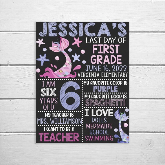 Editable Mermaid First Day Of School Sign, Last Day Of School, Back To ...