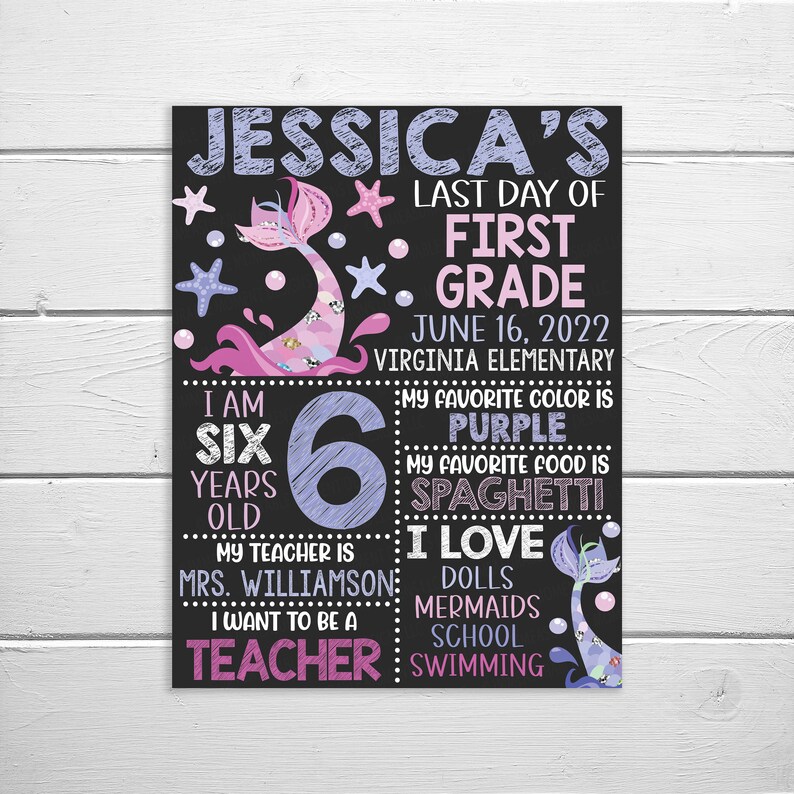 Editable Mermaid Last Day of School Sign First Day of School - Etsy