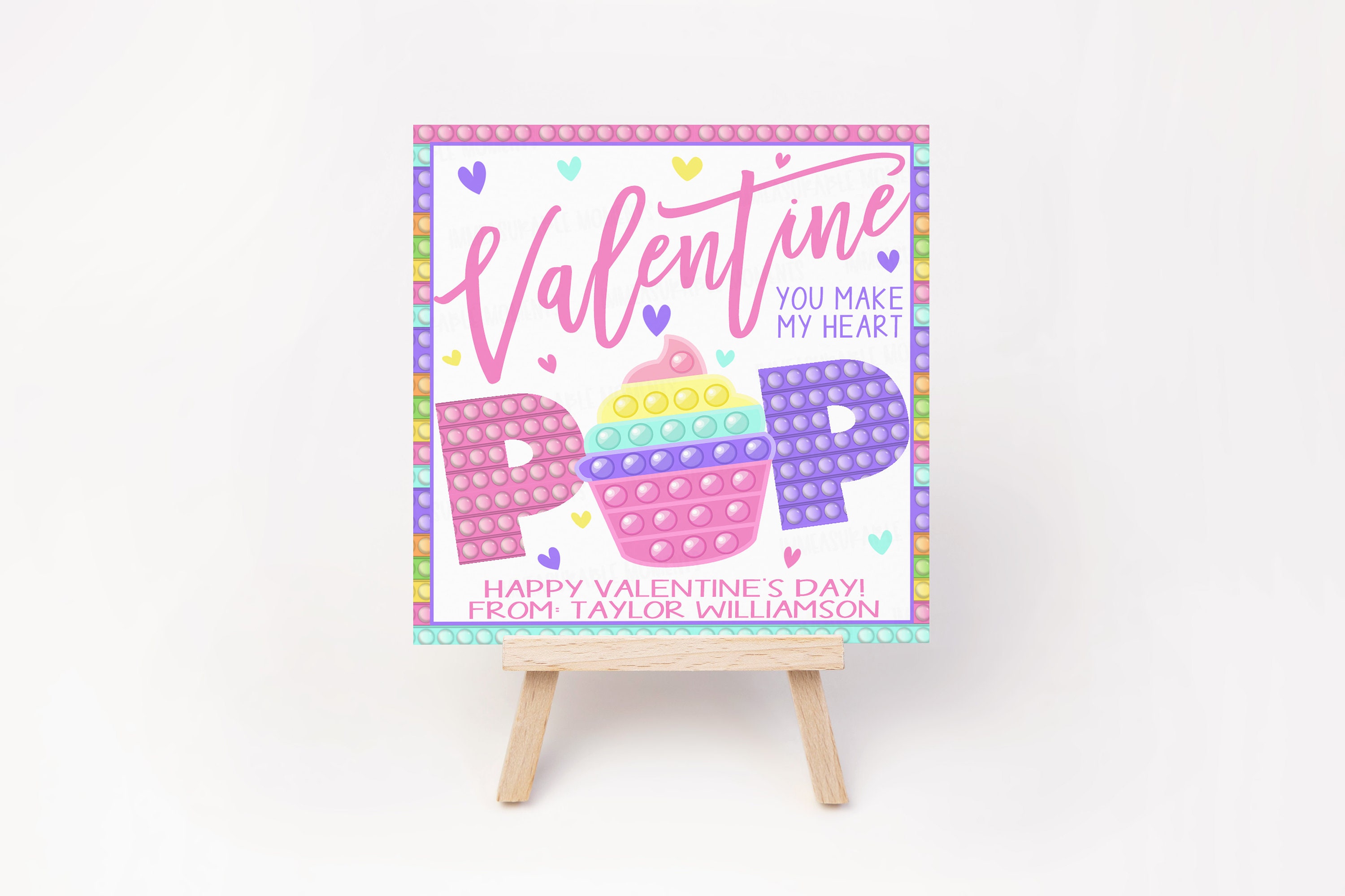 Valentine Pop It Gift Tags, Editable Cupcake Pop It Gift Tag, Fidget ...
