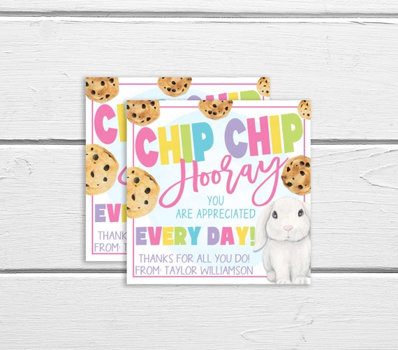 Easter Cookie Thank You Gift Tags, Chip Chip Hooray, Appreciation Label ...