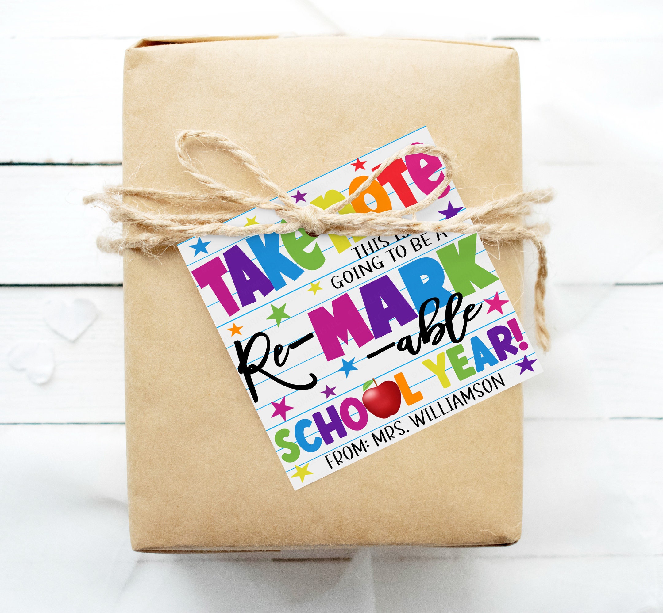 Back to School Gift Tag, Take Note Re-mark-able School Year, Pen Marker ...