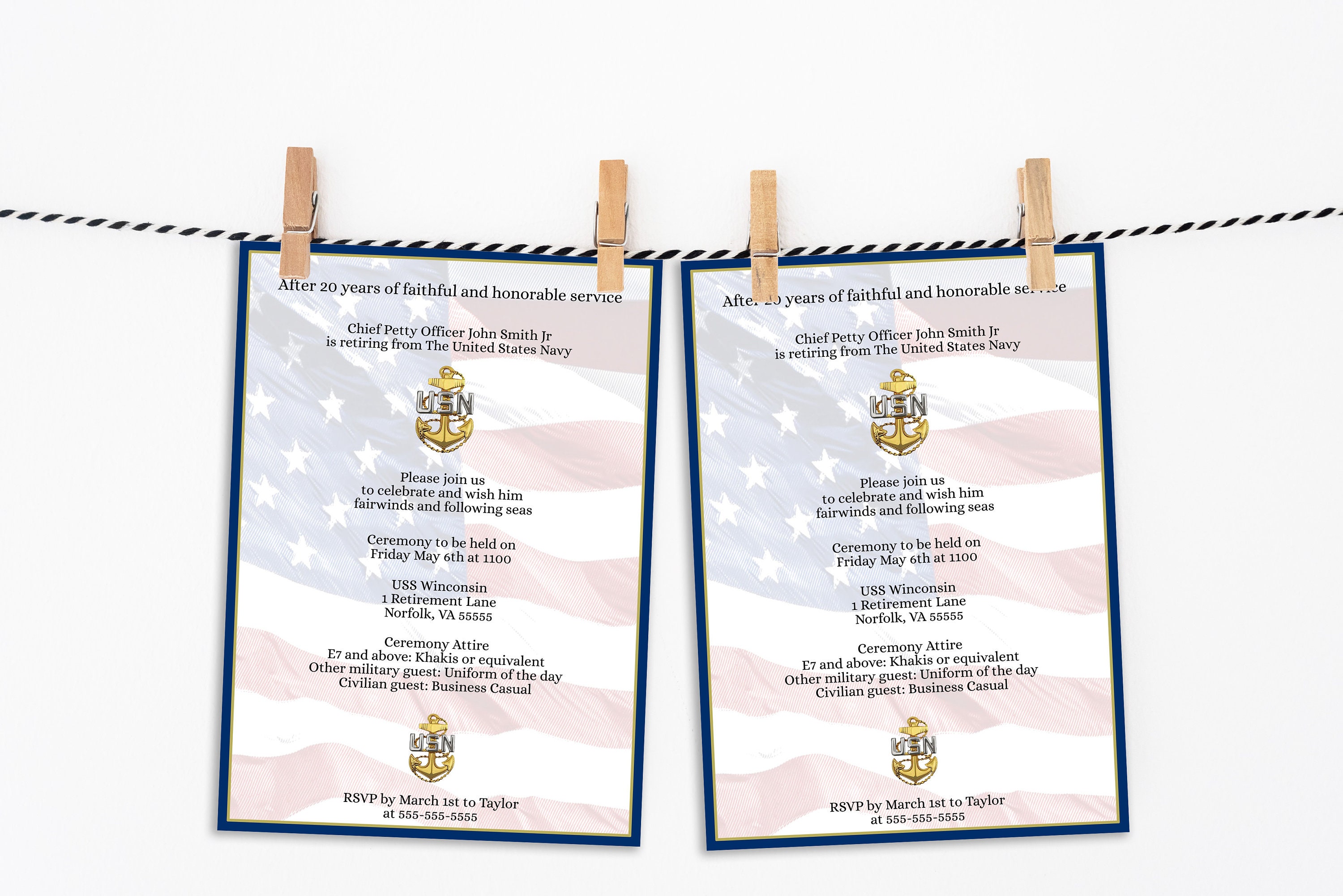 Editable E7 Chief Retirement Invitation, DIY Pinning Ceremony US Navy ...
