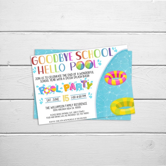 Goodbye School Hello Pool Invitation End of School Year Party - Etsy