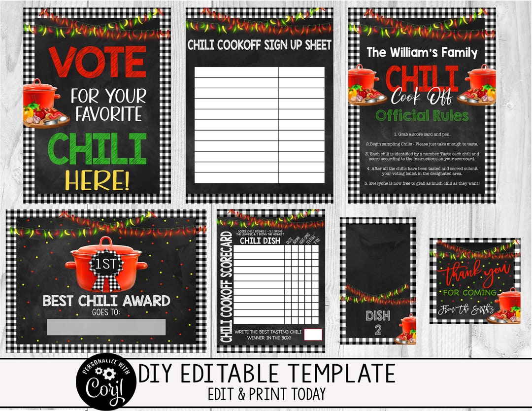 Editable Chili Cookoff Kit, Full Kit Cook-off Party Event Flyer, Chili ...