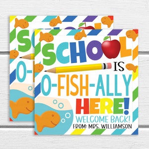 Back to School Goldfish Gift Tags, School is O-fish-ally Here, Goldfish ...
