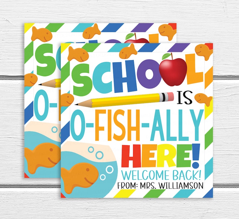 Back to School Goldfish Gift Tags School is O-fish-ally Here - Etsy