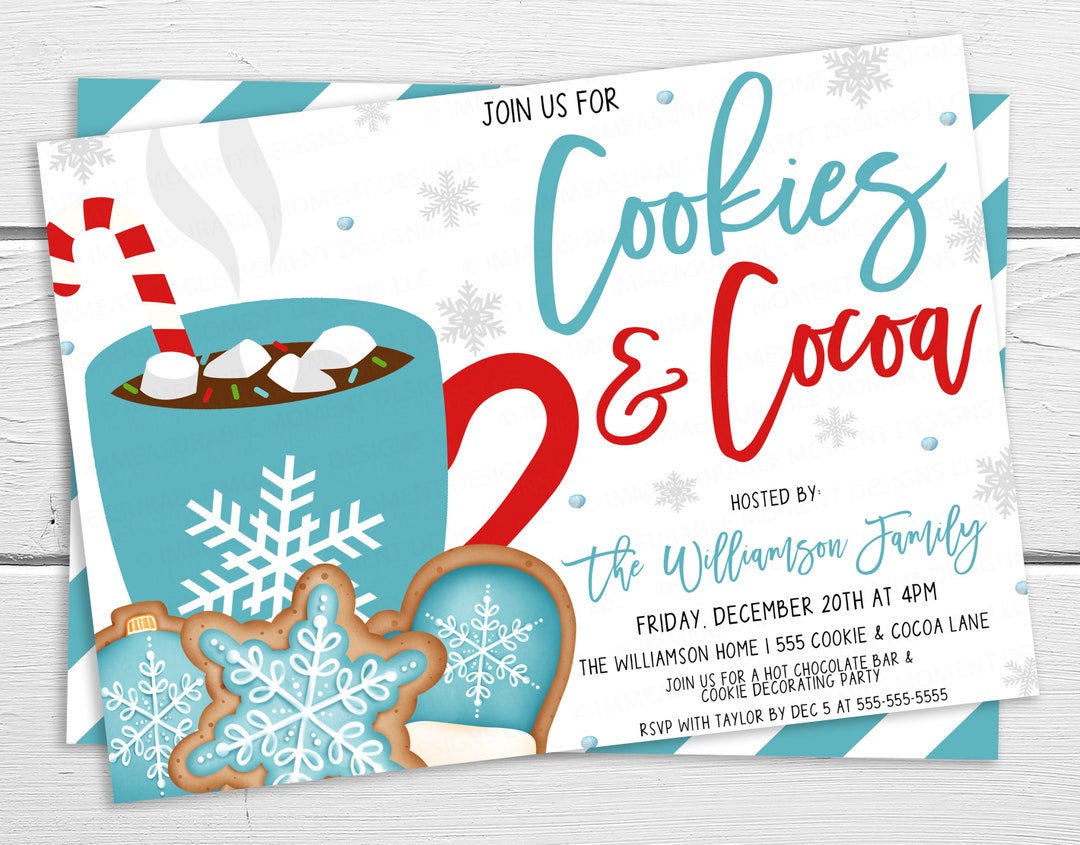 Editable Cookies and Cocoa Invitation, Birthday Cookie Hot Chocolate ...