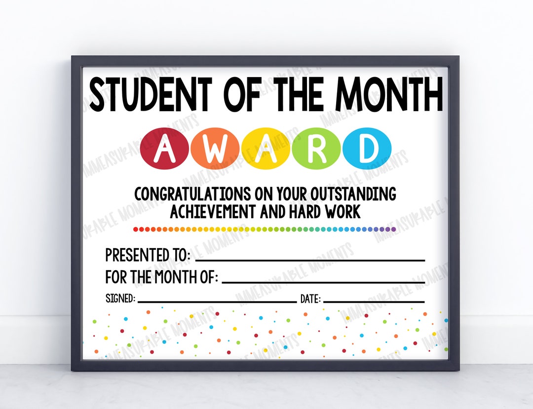 Student of the Month Award Certificate Colorful Dots - Etsy