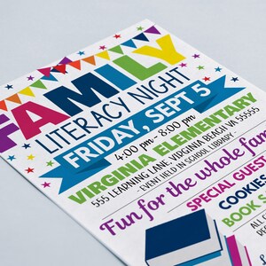 Family Literacy Night Flyer, Editable Printable, PTA PTO Flyer, School ...