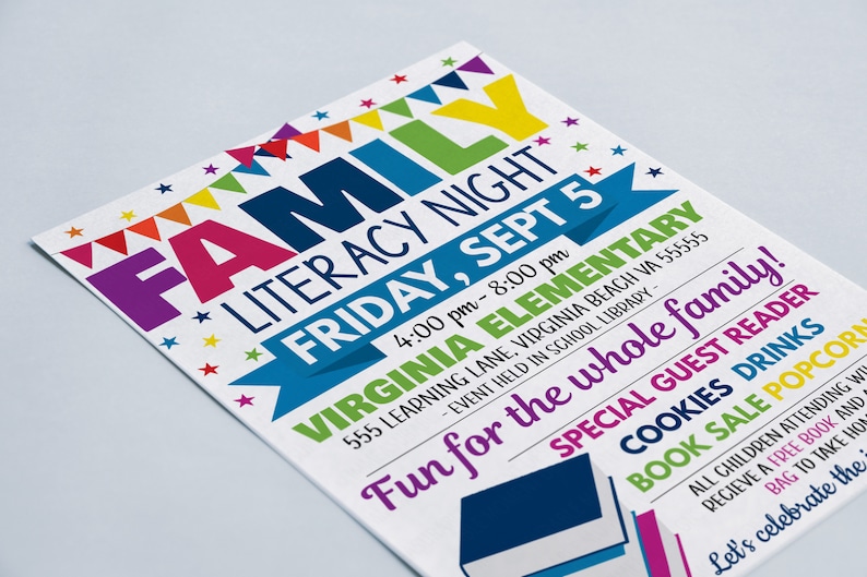 Family Literacy Night Flyer Editable Printable PTA PTO - Etsy