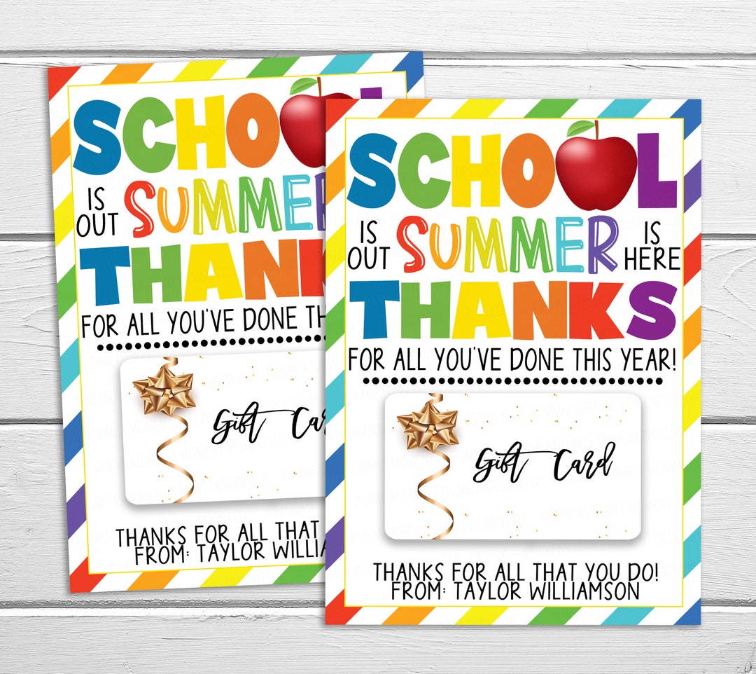 End of School Gift Card Holder, School is Out Summer is Here, Thank You ...