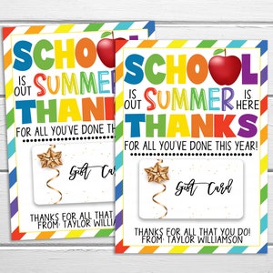 End of School Gift Card Holder, School is Out Summer is Here, Thank You ...