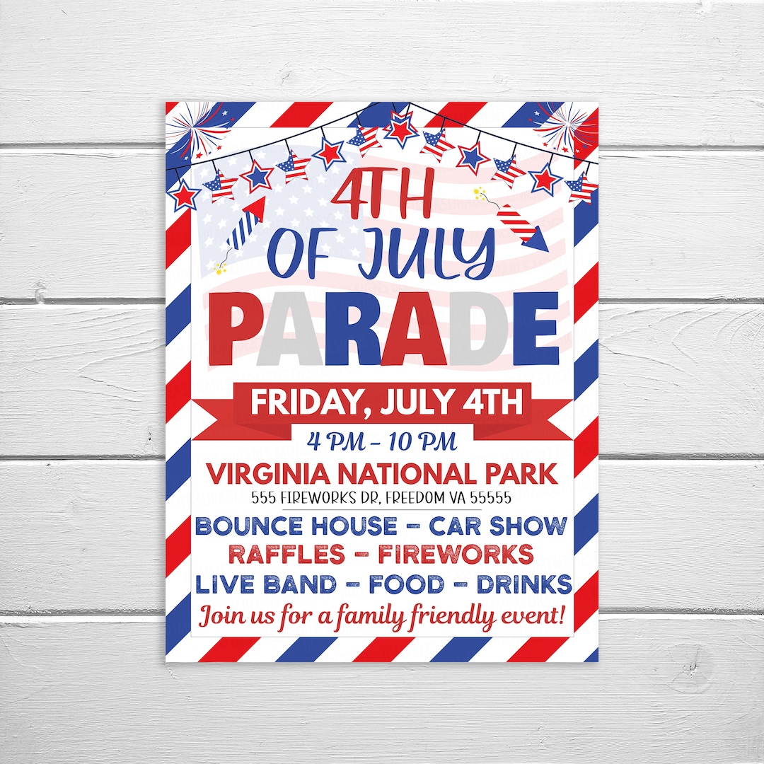 4th of July Parade, Editable Printable Flyer, School Neighborhood ...