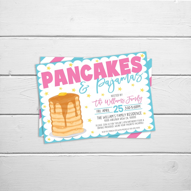 Pancakes and Pajamas Party Invitation Editable Birthday | Etsy