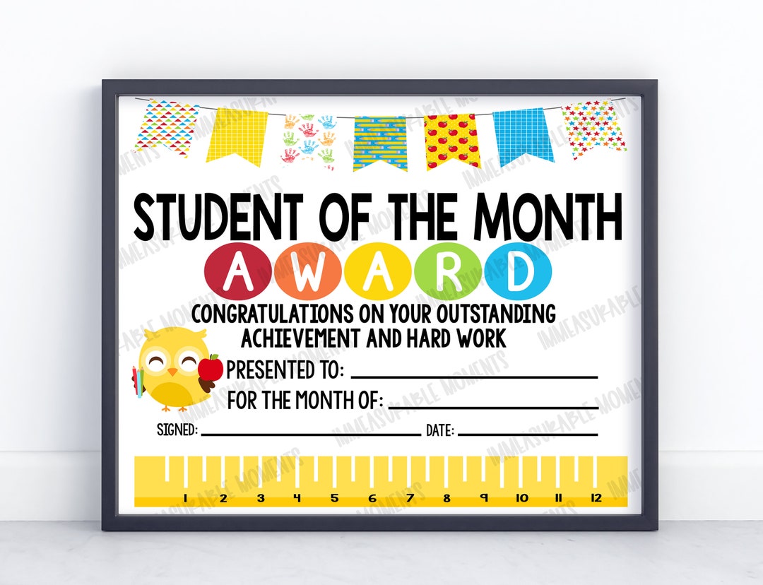 Editable Student of the Month Owl Award Certificate. Digital Download ...