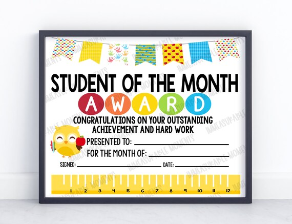 Editable Student of the Month Owl Award Certificate. Digital Download ...