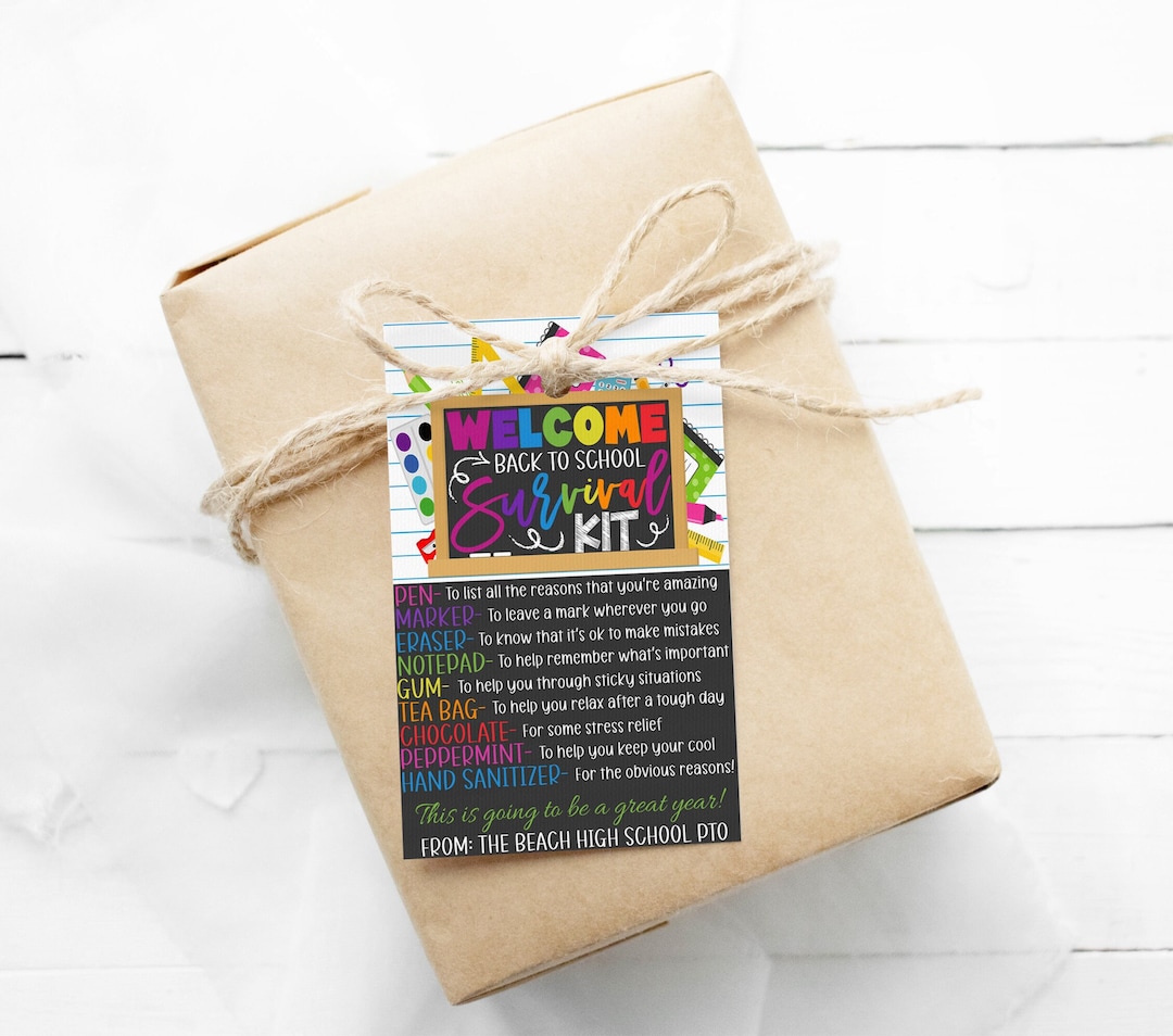 Welcome Back to School Survival Kit Gift Tag, Gift for Teachers Staff ...