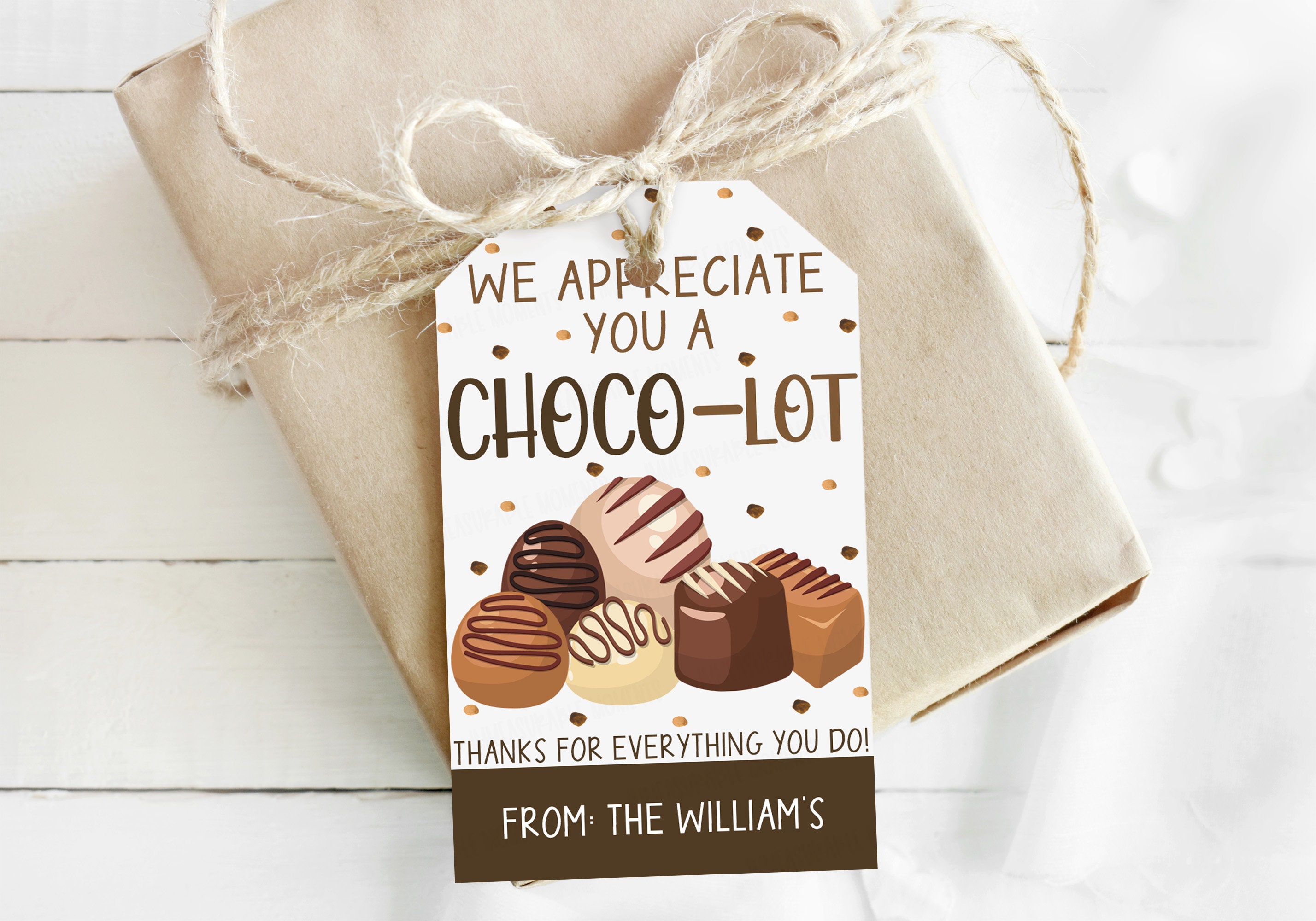 Chocolate Appreciation Thank You Gift Tag, Editable Choco-lot Favor Tag ...
