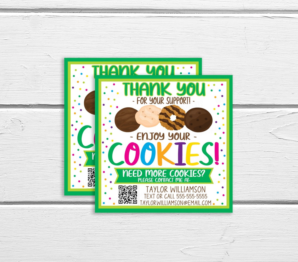 QR Code Scout Cookie Thank You Tags, Editable Girl Cookie Troop Booth ...