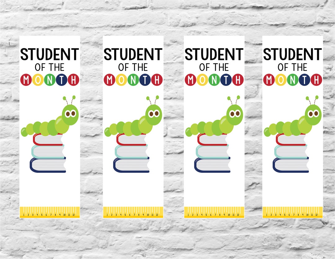 Student of the Month Bookworm Bookmarks. Printable Digital Download PNG ...