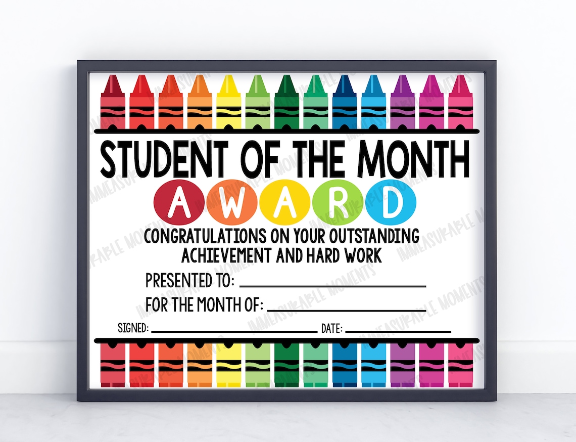 Student of the Month Award Certificate Student Recognition - Etsy