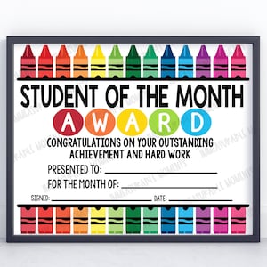 Student of the Month Award Certificate, Student Recognition Award ...