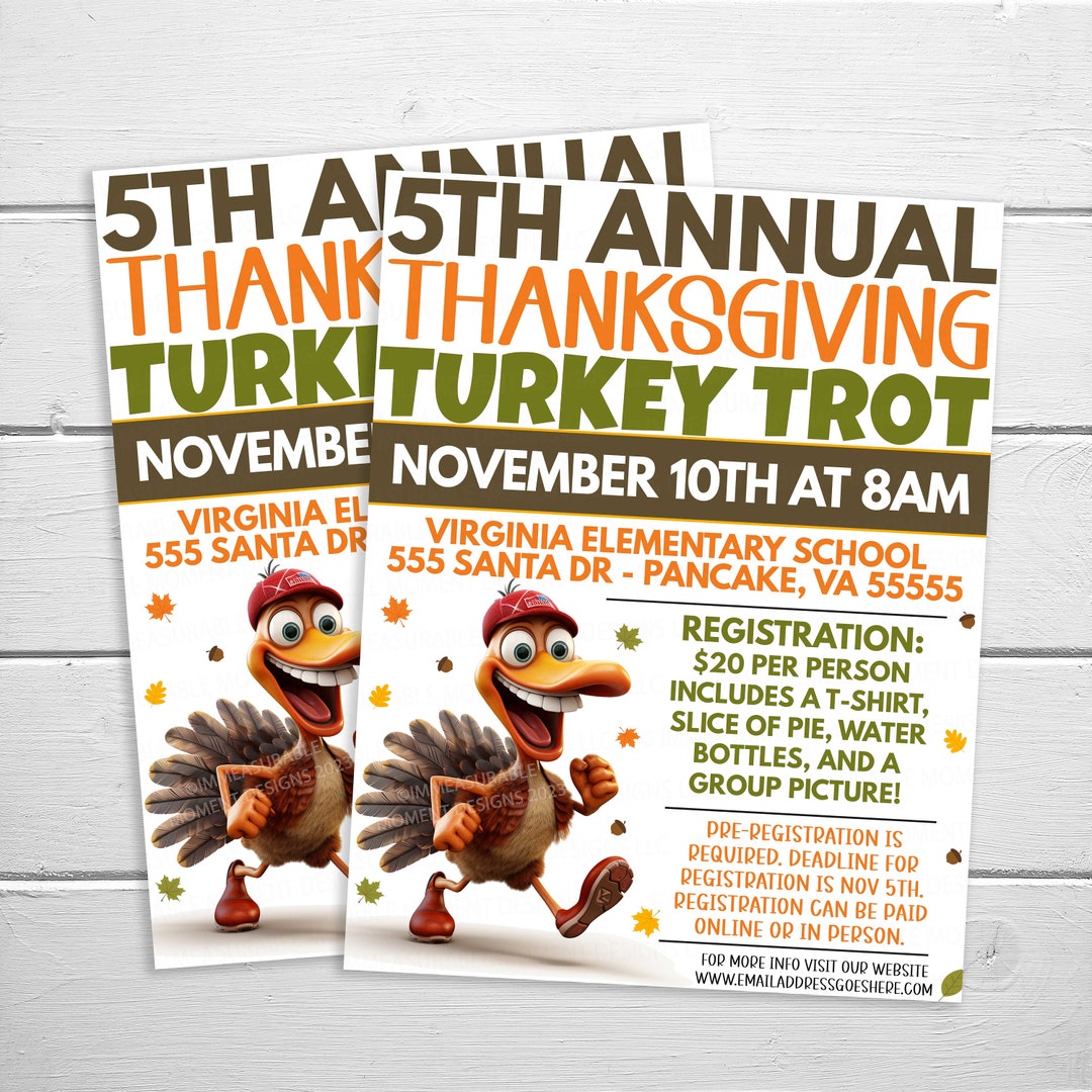 Turkey Trot Flyer, Thanksgiving Fall 5k 10k Race Run Walk Fundraiser ...